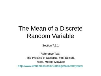 AP Statistics The Mean Of A Discrete Random Variable By Todd McPeak