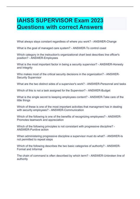 Iahss Supervisor Exam 2023 Questions With Correct Answers Iahss Supervisor Stuvia Us