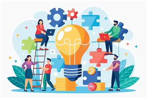 Teamwork In An Office Brainstorming Session To Solve A Puzzle And