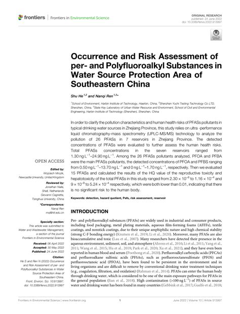 Pdf Occurrence And Risk Assessment Of Per And Polyfluoroalkyl