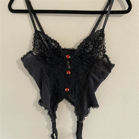 Very Sexy Black Lace Lingerie With Small Red Rose Depop