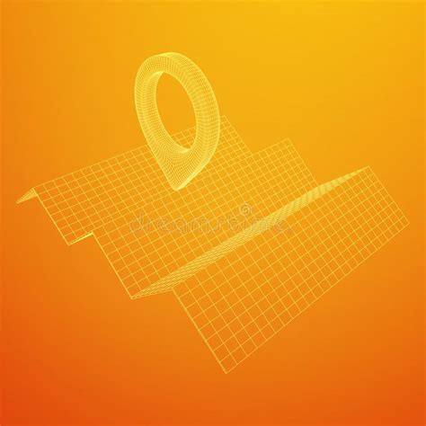 Geo Map Pin With Folding Map Wireframe Mesh Stock Vector Illustration