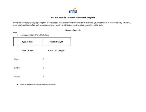 PSY Module Three Lab Worksheet Template PSY Module Three Lab Worksheet Template