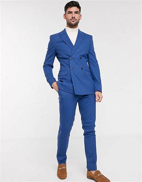 Asos Design Enger Zweireihiger Anzug In Kornblumenblau Asos
