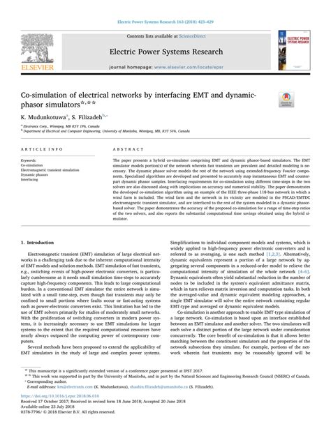 Pdf Co Simulation Of Electrical Networks By Interfacing Emt And Dynamic Phasor Simulators