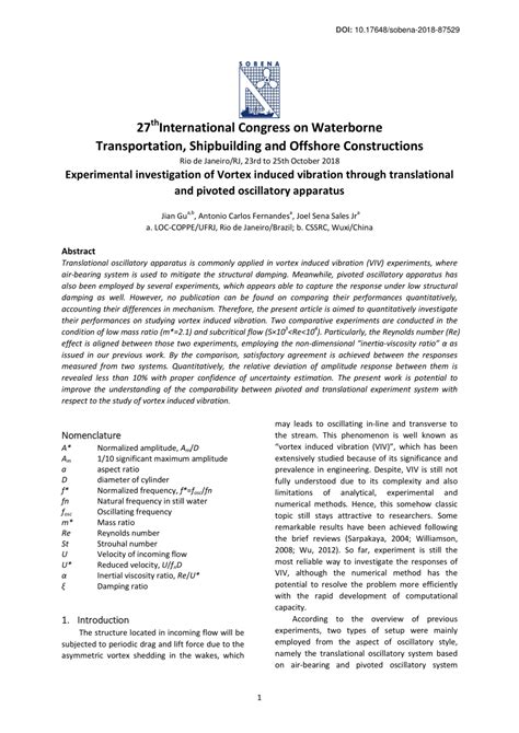 Pdf Experimental Investigation Of Vortex Induced Vibration Through
