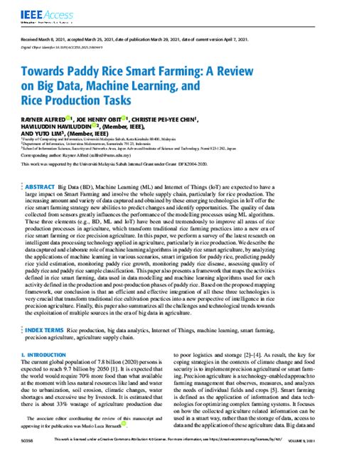 Pdf Towards Paddy Rice Smart Farming A Review On Big Data Machine Learning And Rice