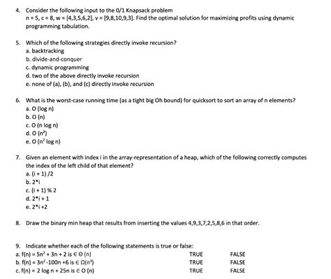 Solved 4 Consider The Following Input To The 0 1Knapsack Chegg