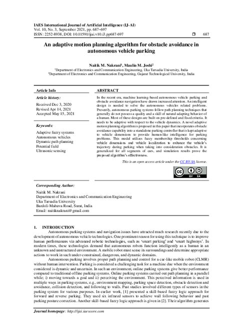 Pdf An Adaptive Motion Planning Algorithm For Obstacle Avoidance In