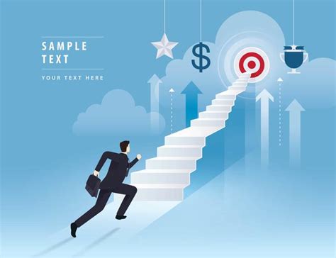 Businessman Running Up Stairway To The Target 673526 Vector Art At Vecteezy