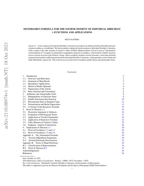 Pdf Motohashis Formula For The Fourth Moment Of Individual Dirichlet