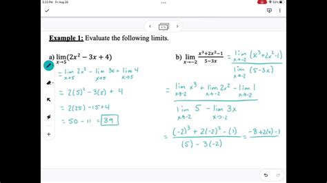 Section 2 3 Calculating Limits Using The Limit Laws Youtube