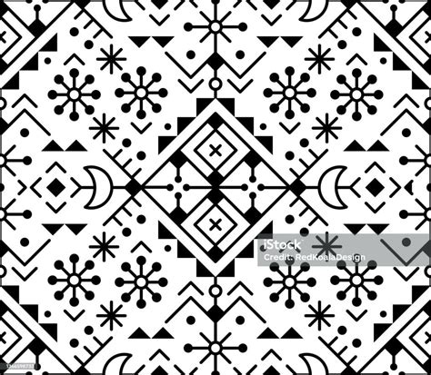 북유럽 기하학적 부족 라인 아트 벡터 원활한 패턴 세트 아이슬란드 바이킹 룬 아트에서 영감을 받은 장식적 Ehtnic 디자인 문화에 대한 스톡 벡터 아트 및 기타 이미지