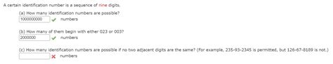 Solved A Certain Identification Number Is A Sequence Of Nine