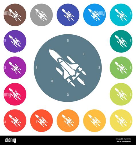 Space Shuttle With Launchers Flat White Icons On Round Color Backgrounds 17 Background Color