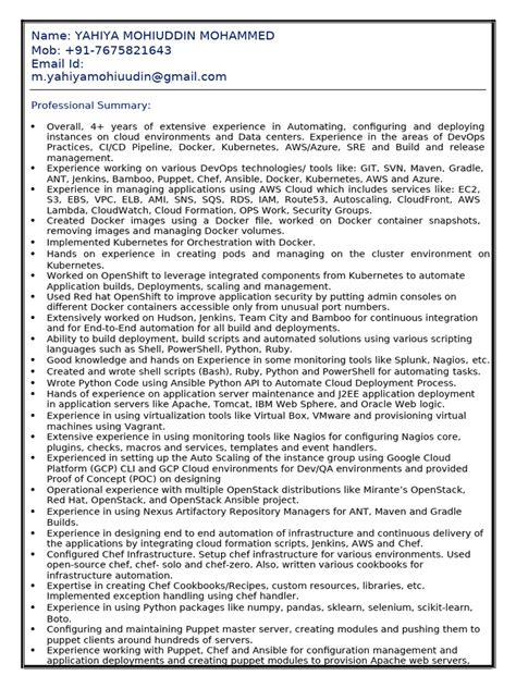 Yahiya Mohiuddin Devops Resume Pdf Open Stack Cloud Computing