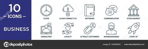 Business Outline Icon Set Includes Thin Line Clock Notebook Stock Stock Vector By ©free Download