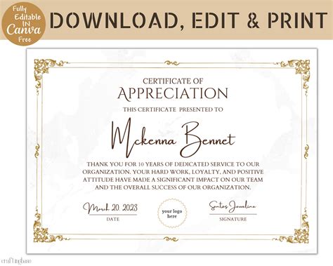 Editable Certificate Of Authenticity For Artwork Artwork Certificate Canva Template Instant