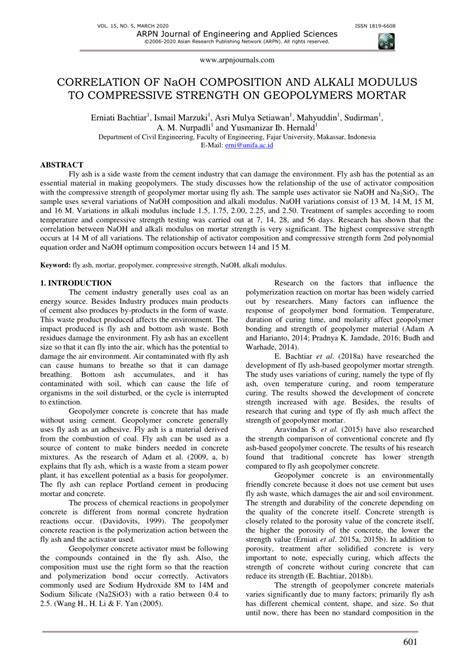 PDF CORRELATION OF NaOH COMPOSITION AND ALKALI MODULUS TO COMPRESSIVE STRENGTH ON GEOPOLYMERS