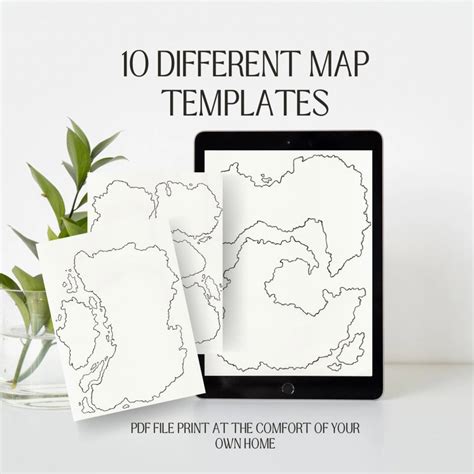 10 Map Templates 1 Key Sheet Fantasy World Map Templates Draw It Yourself Unique Map Outlines