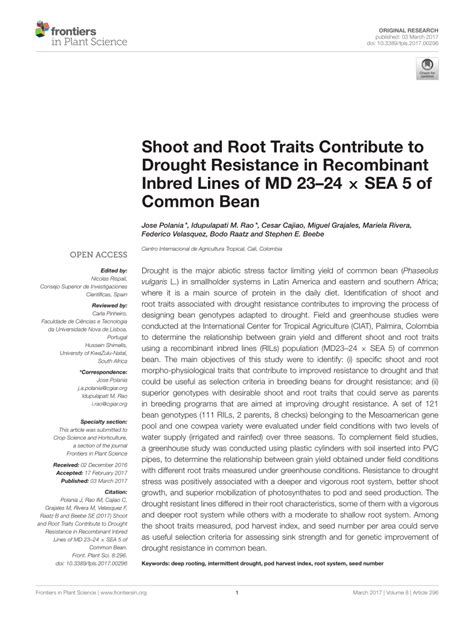 Pdf Shoot And Root Traits Contribute To Drought Resistance In