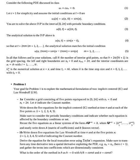 solved consider the following pde discussed in