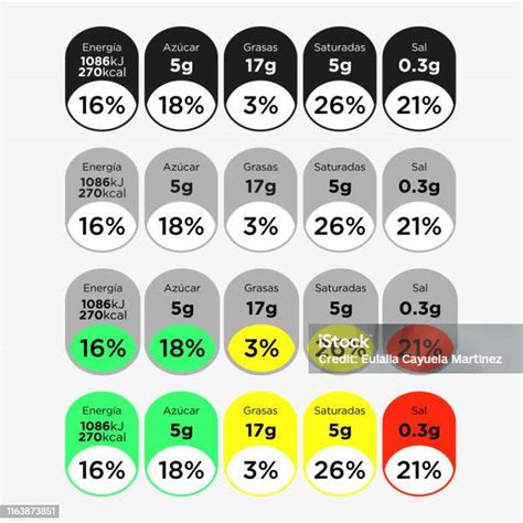 매일 음식 다이어트 패키지 음료와 음식에 대한 영양 사실 정보 라벨 템플릿 스페인어로 작성되었습니다 라벨에 대한 스톡 벡터 아트 및 기타 이미지 Istock