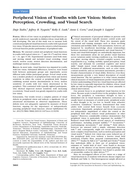 Pdf Peripheral Vision Of Youths With Low Vision Motion Perception Crowding And Visual Search