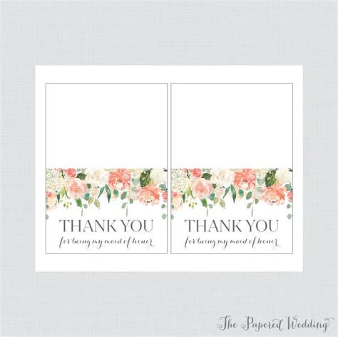 Printable Maid Of Honor Thank You Cards Peach Floral Thank Etsy