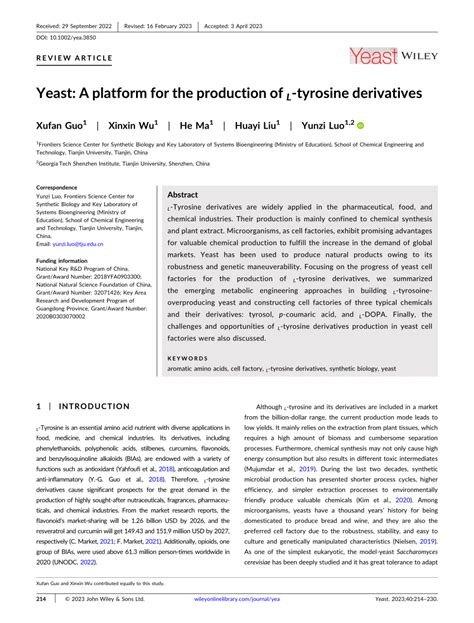 Yeast A Platform For The Production Of L‐tyrosine Derivatives