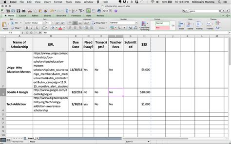 Organize Your Scholarship Search With Free Spreadsheet Db Excel