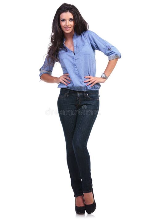 Casual Woman Posing With Hands On Hips Stock Image Image Of Jeans