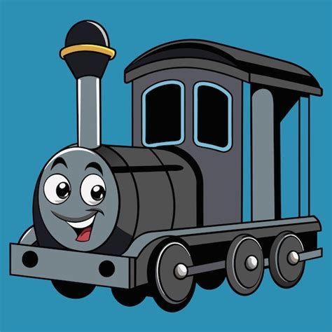 웃는 얼굴과 파란색 배경을 가진 열차의 만화 일러스트레이션 프리미엄 Ai 생성 벡터