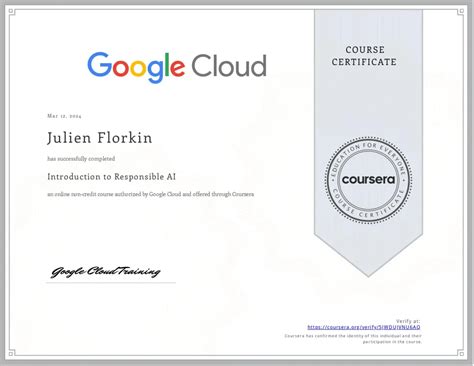 Google Introduction To Responsible AI Certification Of Julien Florkin