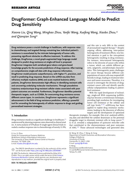 Pdf Drugformer Graph‐enhanced Language Model To Predict Drug Sensitivity