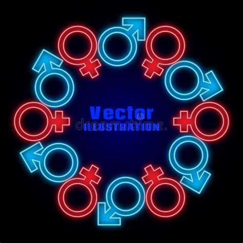 Circle Of Neon Signs Of Venus And Mars Sex Symbols Gender Icons Male