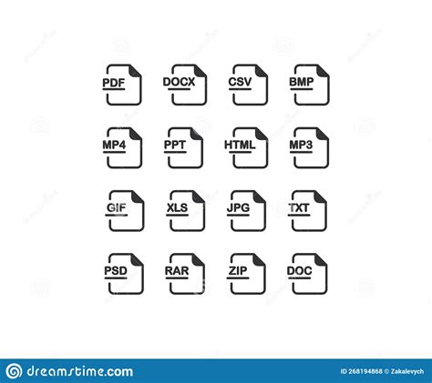 File Format Type Icon Set Document Types Vector Stock Vector Illustration Of File Types