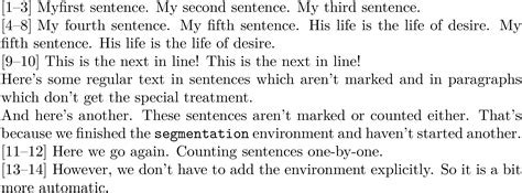 numbering number sentences in paragraphs as a range tex latex
