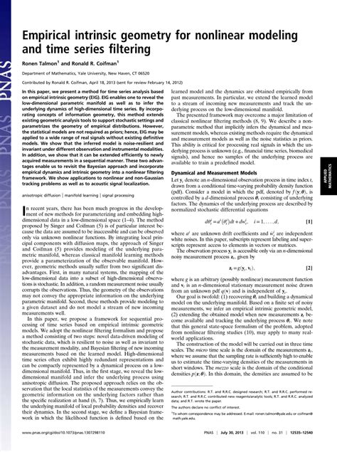Pdf Empirical Intrinsic Geometry For Nonlinear Modeling And Time Series Filtering