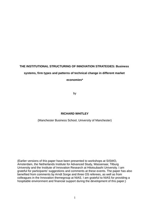PDF The Institutional Structuring Of Innovation Strategies Business