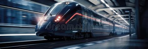 Futuristic Train Moving Forward Fast Motion Blur Generative Ai Stock
