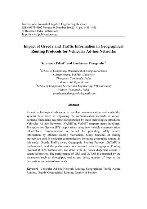 Pdf Impact Of Greedy And Traffic Information In Geographical Routing Protocols For Vehicular