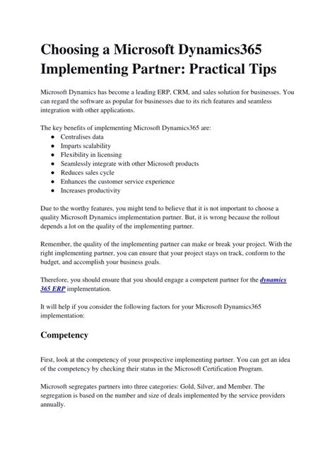 PPT Choosing A Microsoft Dynamics Implementing Partner Practical Tips PowerPoint