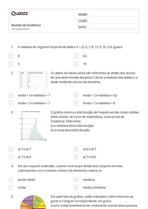 Mais de 50 planilhas Média Mediana e Moda no Quizizz Gratuito e