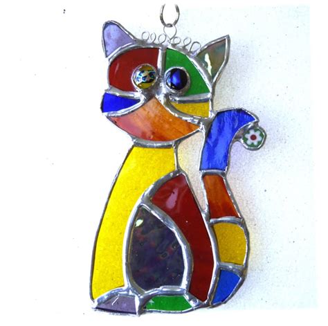Cat Suncatcher Stained Glass Rainbow Picasso Pa Folksy