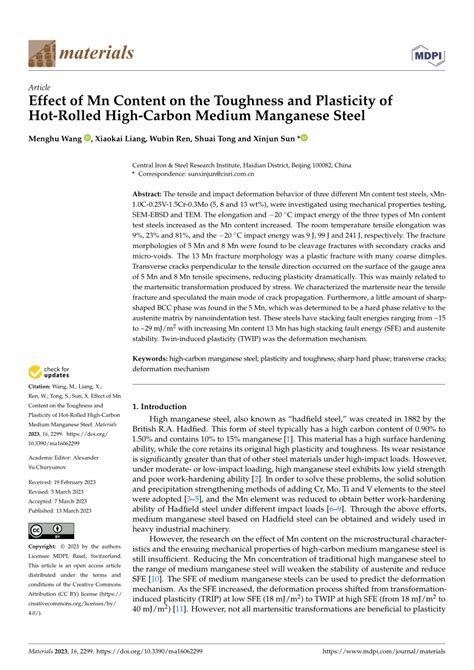 Pdf Effect Of Mn Content On The Toughness And Plasticity Of Hot