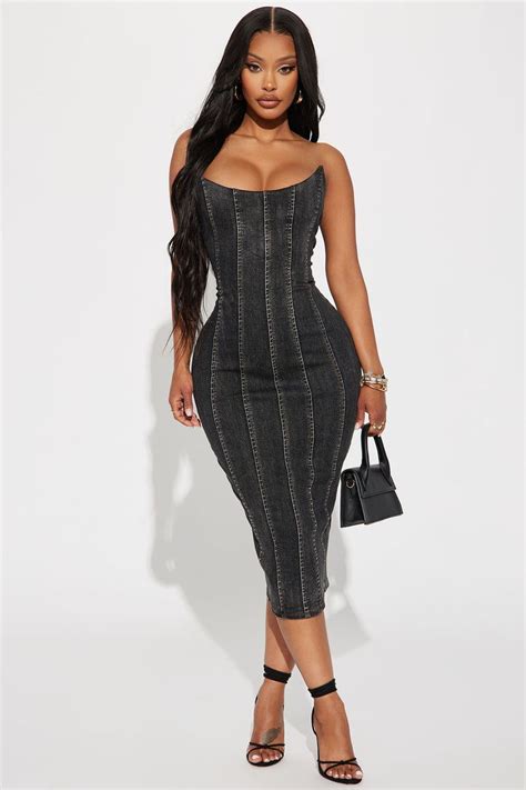 Hottie Denim Midi Dress Black Wash Fashion Nova Midi Dress