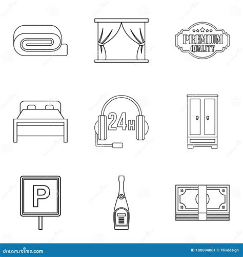 Iconos Fijados Estilo Del Servicio De Hotel Del Esquema Ilustración