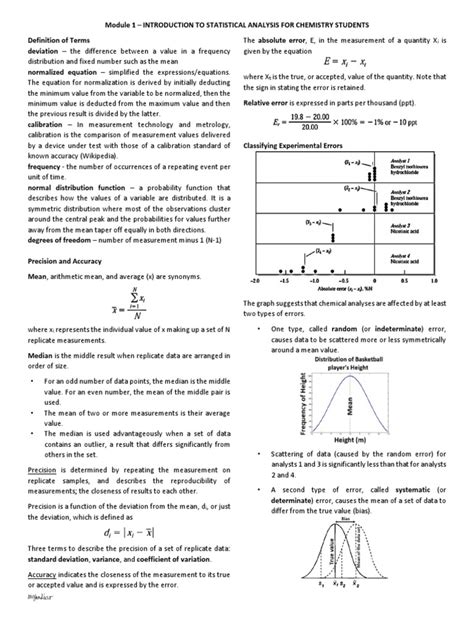 Module 1a Notes Introduction To Statistical Analysis For Chemistry