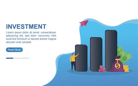 Concepto de ilustración de inversión con un gráfico de barras y una bolsa de dinero Vector